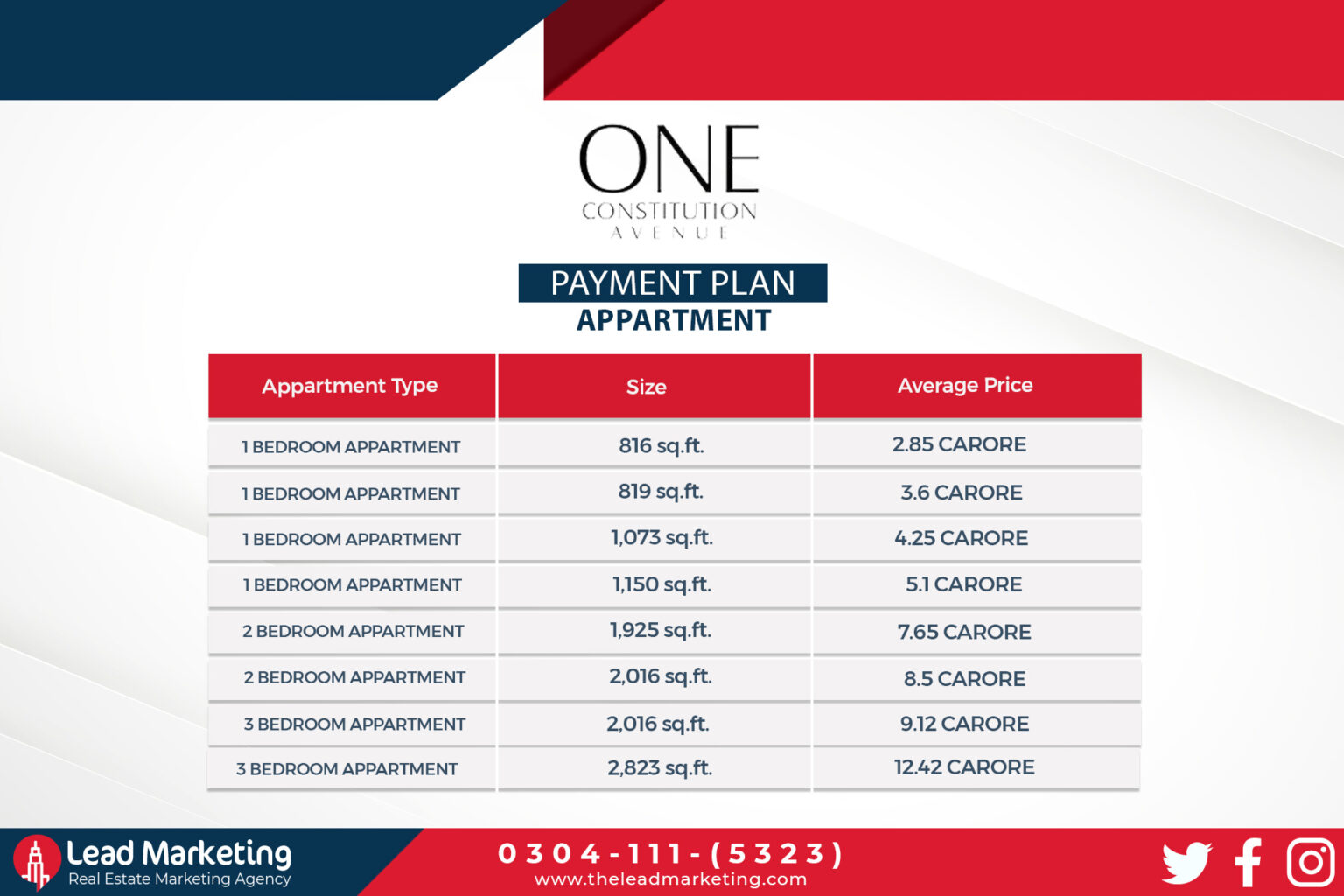 One Constitution Avenue | Payment Plan | Location | Price detail
