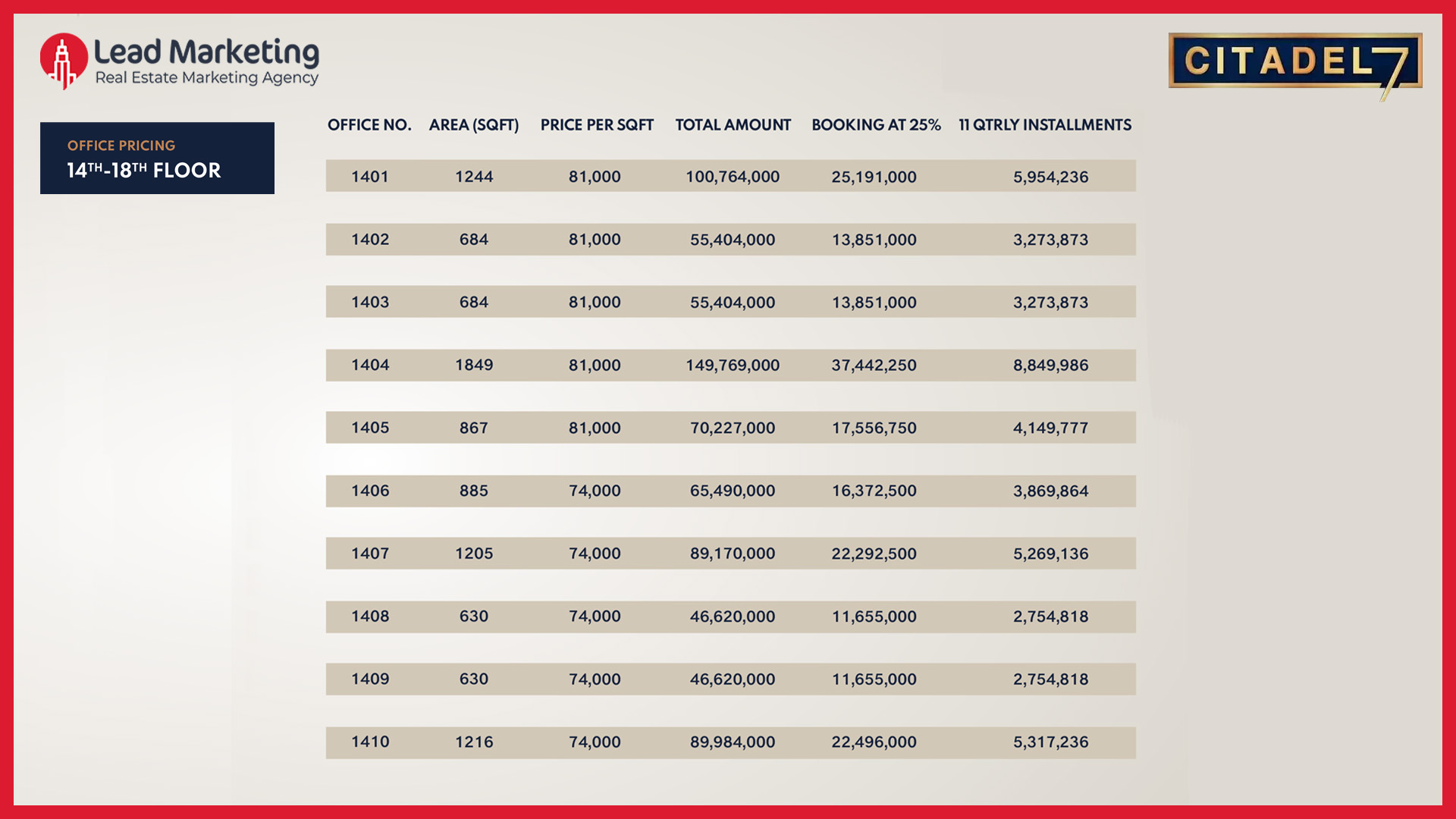 Citadel 7 Islamabad at Blue Area | Floor Plan | Payment Plan